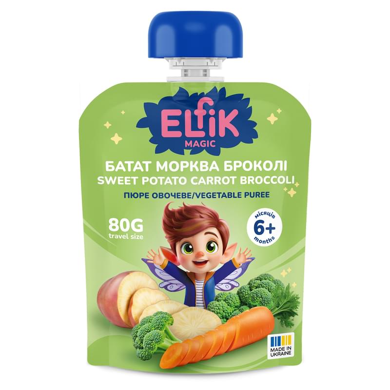 Пюре овочеве дитяче ELFIK MAGIC (Ельфік меджик) батат, морква, броколі з 6-ти місяців 80 г ...